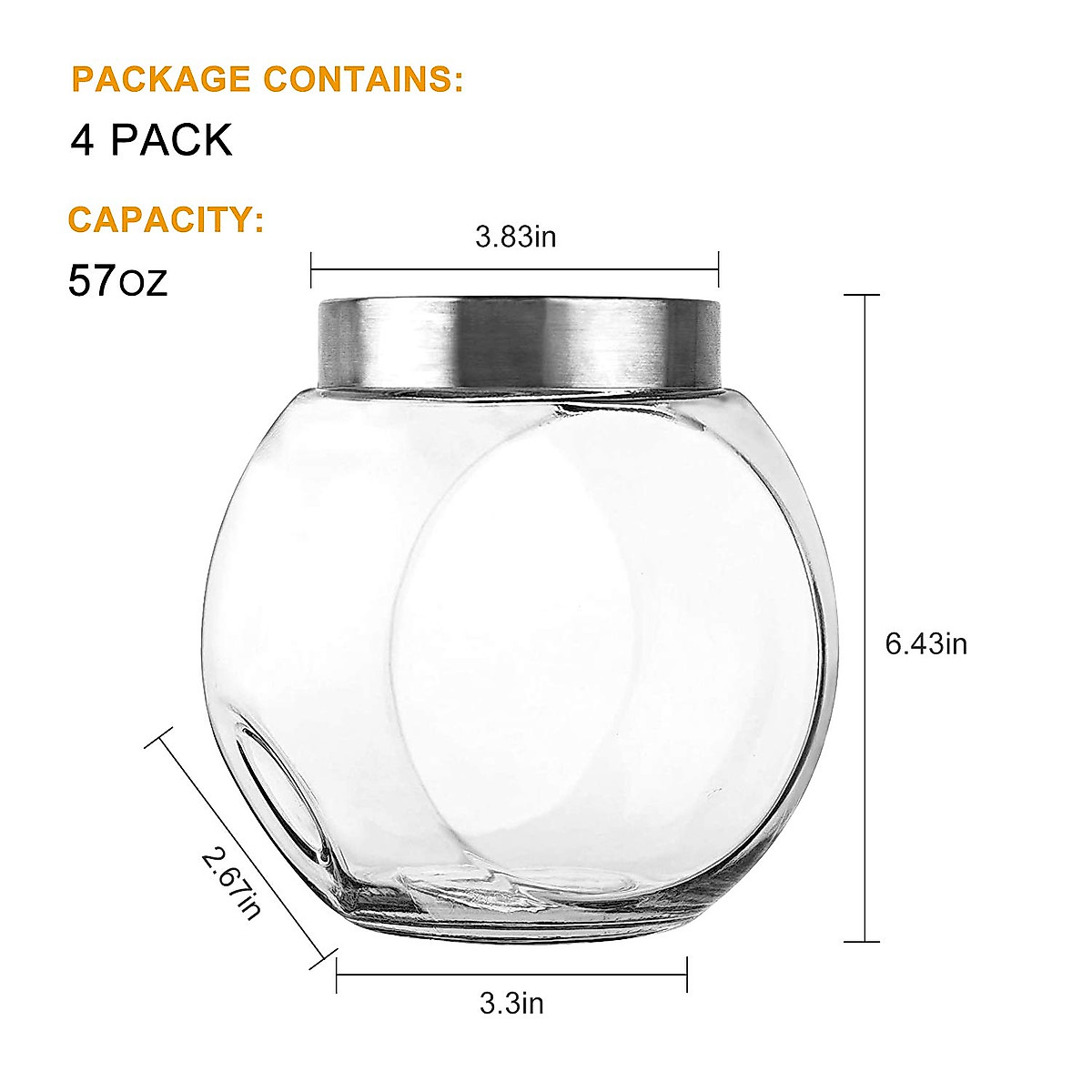 57oz Accguan Glass Candy Jar Cookie Jar With Metal Airtight Lid for Snacks, Dry Food, Jelly and Daily Food Storage, Set of 4