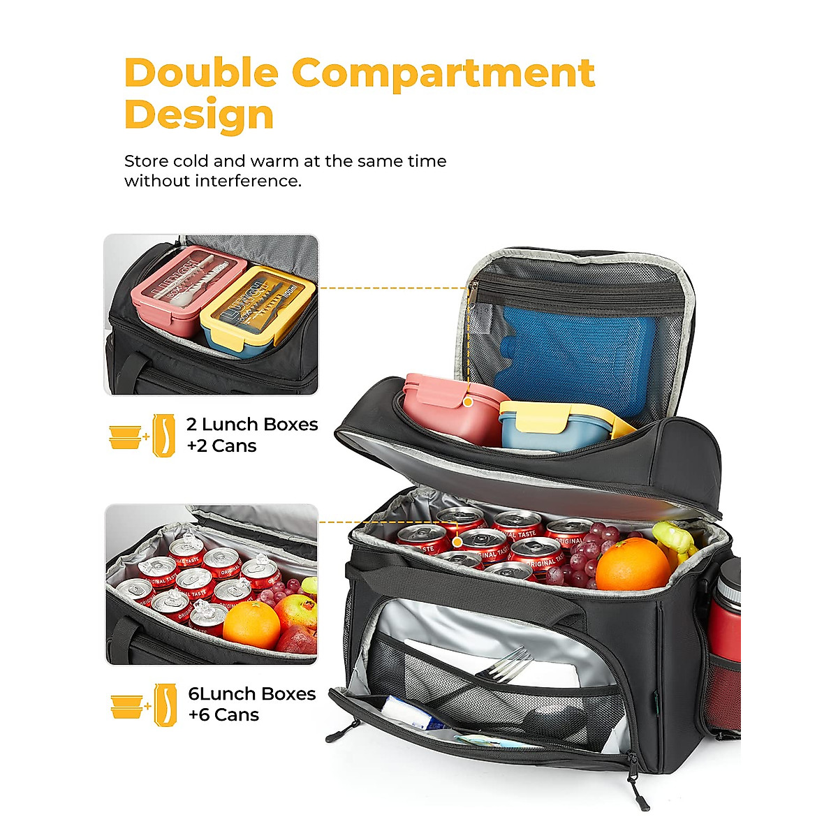 Double Leaves 30L Extra Large Cooler Bag Insulated Flight Attendant Lunch Bag Crew Cooler Bag for Men Soft Sided Lunch Box Leakproof for Travel Camping Beach Picnic, Black