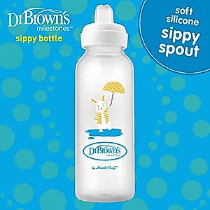 Dr. Brown’s® Milestones™ Narrow Sippy Bottle, 100% Silicone Soft Sippy Spout, 8oz/250mL, Flamingo & Bunny, 6m+