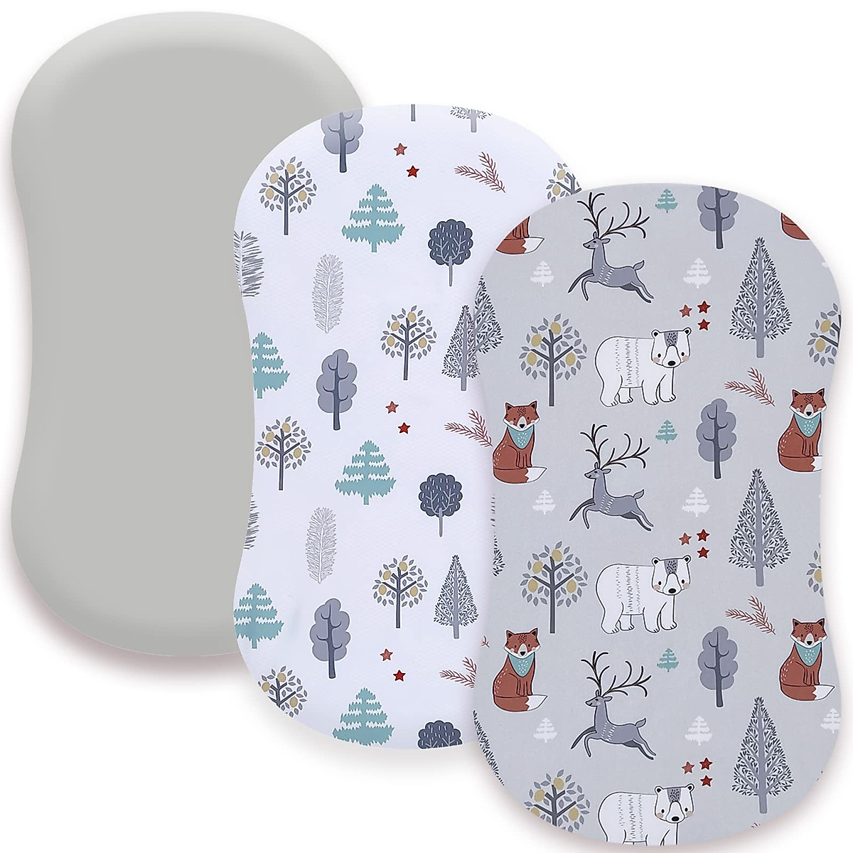 AMROSE 3 Pack Heavenly Soft Bassinet Sheets for Baby Boys Girls, Universal Fitted for Various Cradle and Bassinet Mattress Pad, Silk Touch Gentle Breathable Microfiber, Woodland Theme