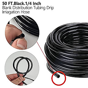 Hourleey 50 Feet Blank Distribution Tubing Irrigation Drip Hose, 1/4 Inch Drip Line