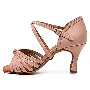 JUODVMP Women Latin Dance Shoes Ballroom Heels Performance Salsa Tango Practice Dance Shoes 3inch Heel,Model KCBD TG,7.5 US