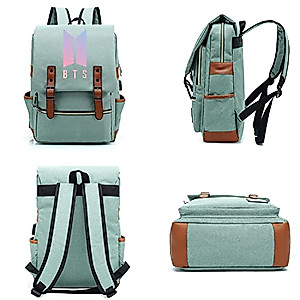 WGEEEY Kpop BTS School Backpack Merchandise, BTS Book Bag Casual Backpack for Army Gifts Green