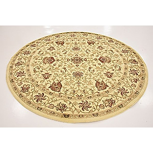 Unique Loom Voyage Collection Traditional Oriental Classic Intricate Design Area Rug, Round 6' 1" x 6' 1", Ivory/Tan