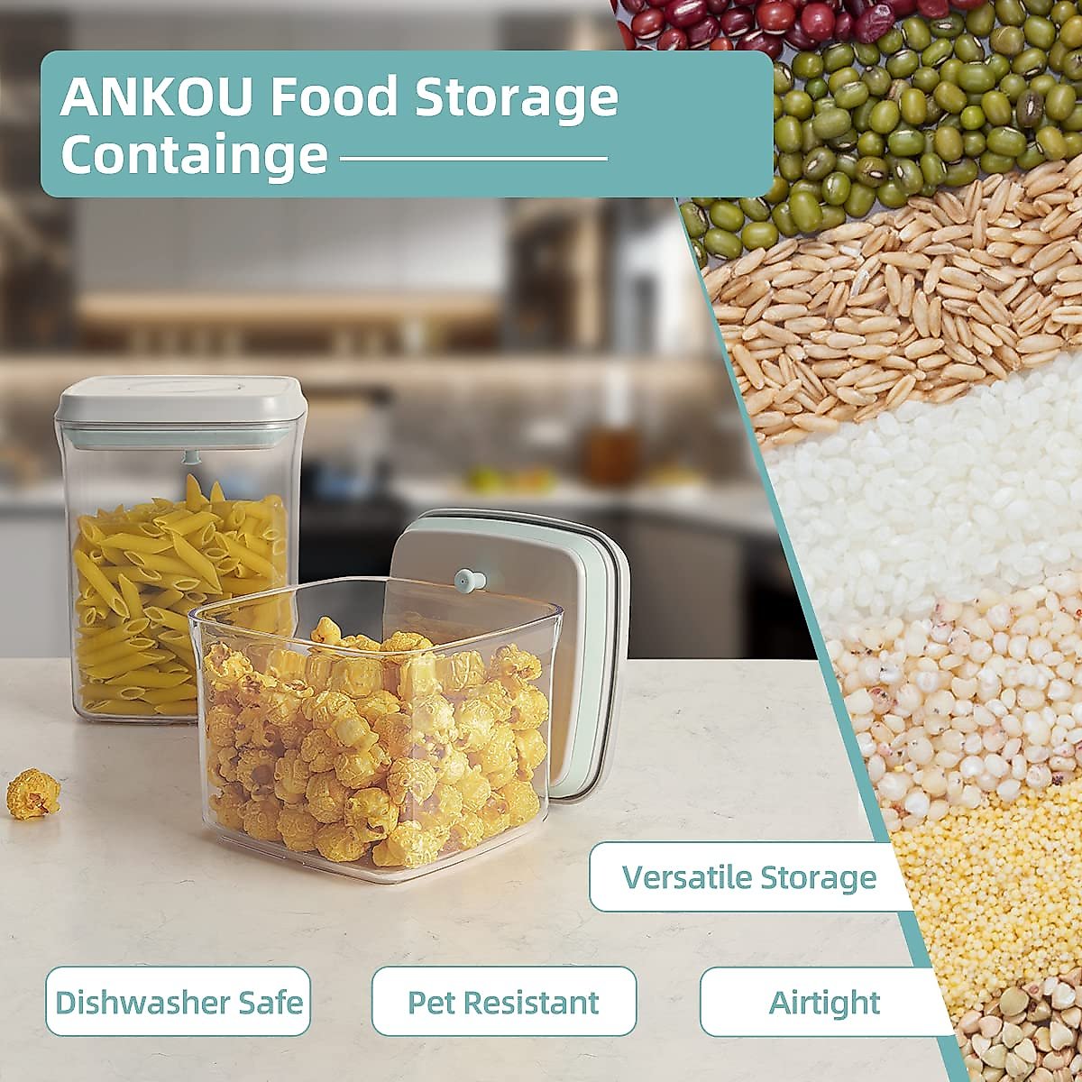 Ankou Airtight Container Set - (380ml 4 Pcs) Stackable One Button Openning Food Containers for Snacks Candy Salt Herbs Spices BPA-Free Tranparent (0.32 QT * 4)