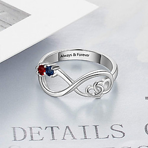 Promise Rings for Her Personalized Mothers Ring 925 Sterling Silver Rings for Women with Engraved Name & Simulated Birthstone Rings for Women Promise Ring for Grandmother Mom Wife BFF Jewelry Gifts (Style 2)