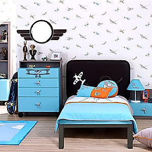 ROIL 14 inch Twin Size Bed Frames with Wide Wood Slats - 3500lbs Heavy Duty No Box Spring Needed Platform, Mattress Stoppers Single Metal Noise Free Bedframe with Headboard Hole Underneath Storage