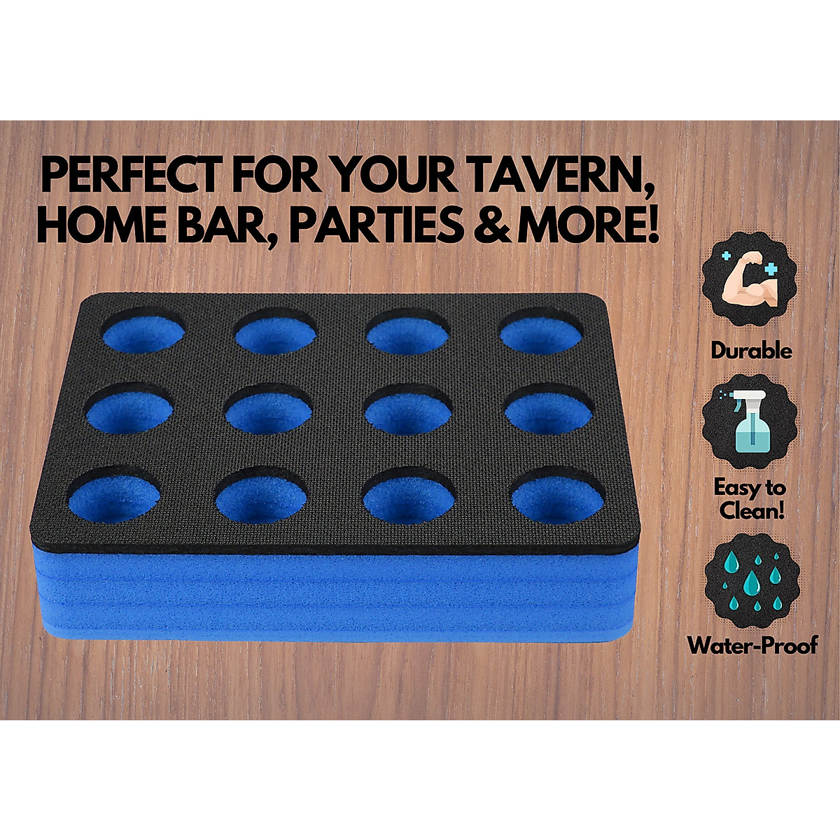 Polar Whale Shot Glass Holder Organizer Modern Tray for Home Kitchen Bar or Club Party Durable Blue and Black Durable Foam Serving Rack 10 Inches Wide Holds 12 Shots