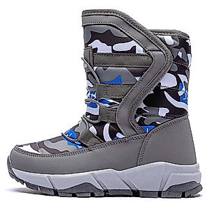 Boys Girls Snow Boots Outdoor Waterproof Winter Kids Shoes Big Kid 6.5, Grey