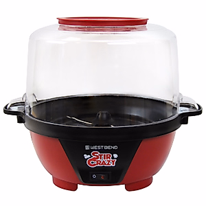 West Bend Stir Crazy Popcorn Machine Electric Hot Oil Popper Includes Large Lid for Serving Bowl and Convenient Nesting Storage, 6-Quart, Red
