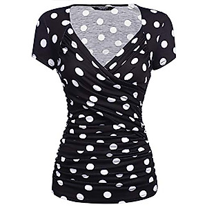 Zeagoo Womens Tight Sexy Short Sleeve Top Deep V T-Shirt Summer Loose Casual Blouse