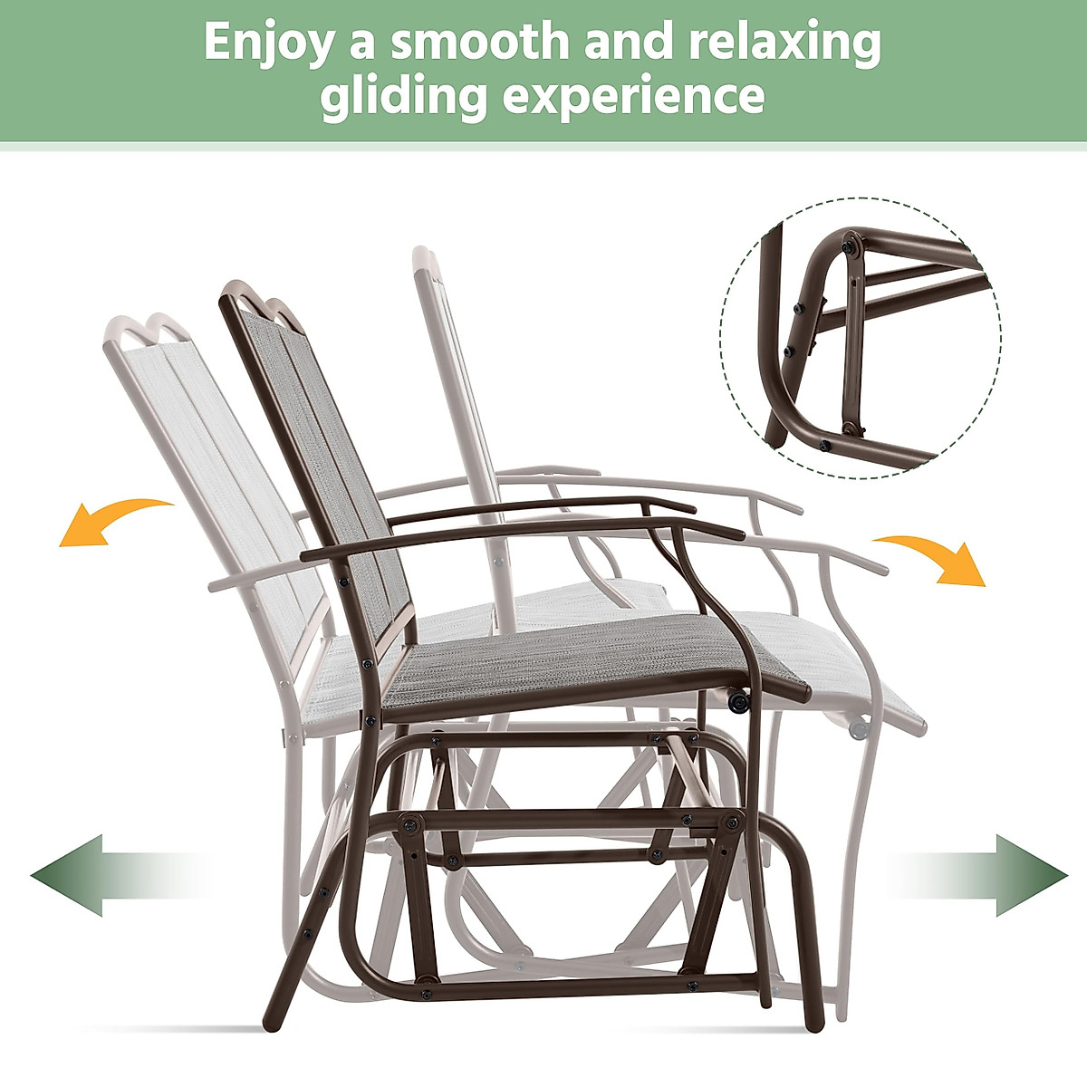 Yaheetech Outdoor Glider 2-Person Outdoor Glider Bench, Patio Glider Chair, Rocking Patio Chairs Outdoor Loveseat for Backyard, Poolside, Garden,Porch, Heavy Duty Steel Frame, Gray