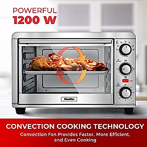 Mueller AeroHeat Convection Toaster Oven, 8 Slice, Broil, Toast, Bake, Stainless Steel Finish, Timer, Auto-Off - Sound Alert, 3 Rack Position, Removable Crumb Tray, Accessories and Recipes