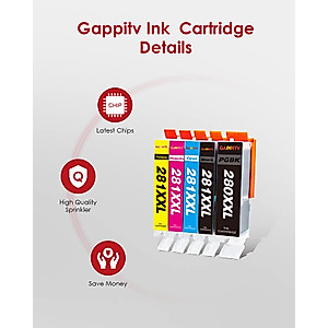 280 281 Ink Cartridges Black/Color XXL Compatible for Canon PGI-280XXL CLI-281XXL Replacement for PIXMA TR8520 TS6320 TS9120 TS6220 TR7520 TR8500 TS8320 TR8620 TS6120 TS8220 TS6300 TS8120 (5 Pack)