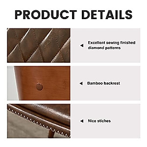 ARTPLAN Leather Dining Arm Chair,Set of 2,Mid Century Modern Accent Chair,Upholstery Small Chair with Wood Legs no Wheels for Bedroom,Side,Corner