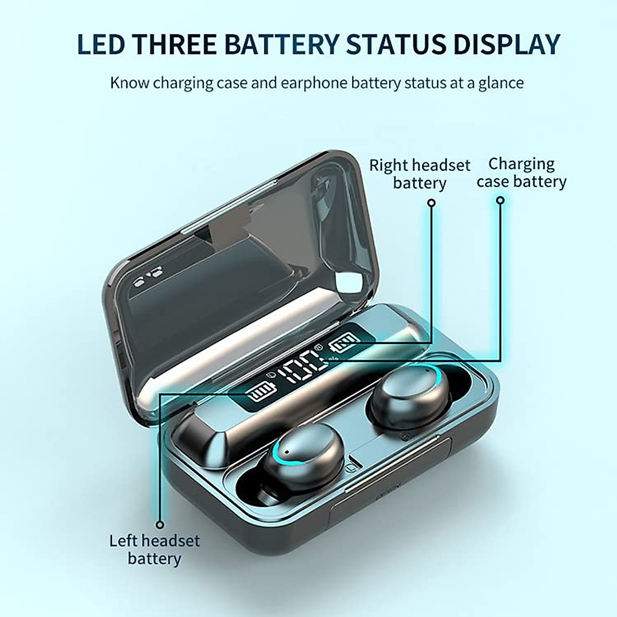 True Wireless Bluetooth Headphones Earbuds Game Headsets with Wireless Charging Case Waterproof Clear Noise Reduction Stereo Earphones in-Ear Touch Control Long Endurance headsets F9