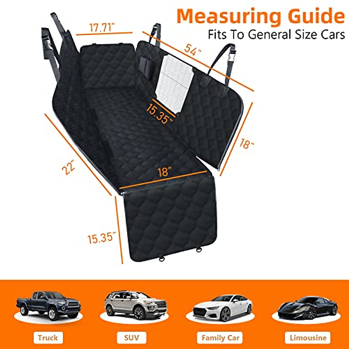 PETICON Dog Car Seat Cover for Back Seat, 100% Waterproof Dog Seat Cover for Cars with Mesh Window, Scratchproof Back Seat Cover for Dogs, Nonslip Dog Hammock for Cars, Trucks, SUVs, Jeeps, Black