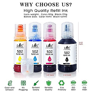 502 Ink Bottles Refill T502 Ink L&C Compatible Refill Ink Bottles Replacement 502 T502 Ink for Epson Printers