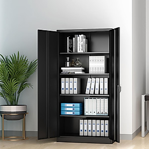 Waqiv Metal Lockable Storage Cabinet with 2 Doors,Tall Garage Tool Cabinets with Adjustable Shelves,71" Steel Filing Storage Locker for Home Office,Garage