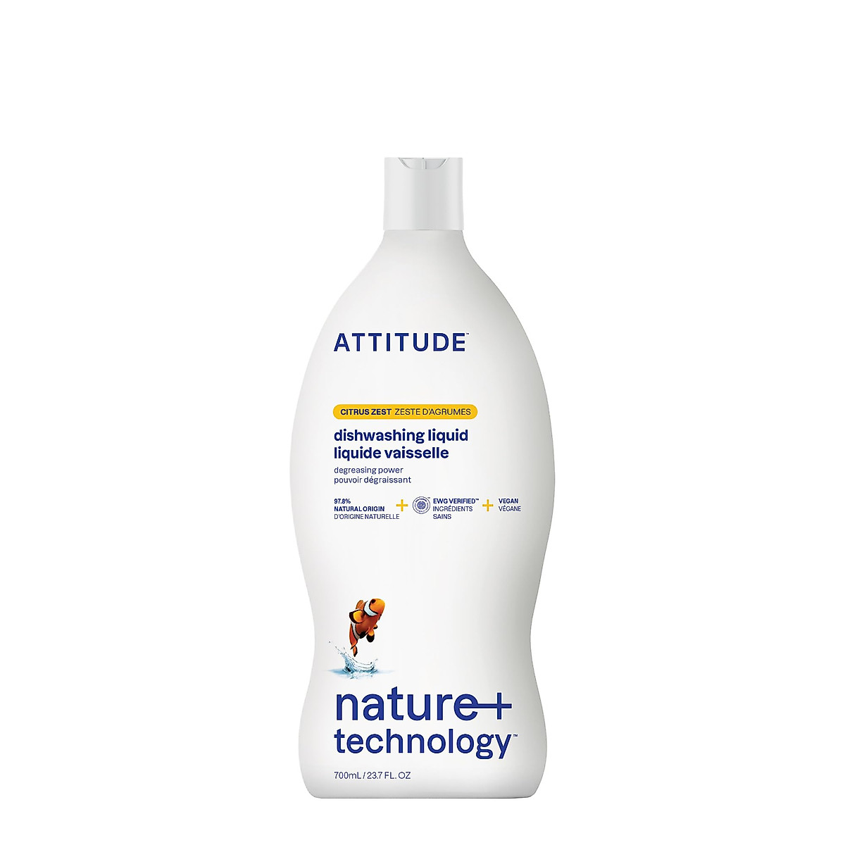 ATTITUDE Dishwashing Liquid, EWG Verified, Vegan Dish Soap, Plant Based, Naturally Derived Products, Citrus Zest, 23.7 Fl Oz
