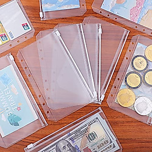 Antner 24PCS Binder Pockets A6 Size 6 Holes Zipper Cash Envelopes Binder Pouch Folders Clear Waterproof PVC Loose Leaf Bags for 6 Ring Binder Notebooks, Documents and Cards