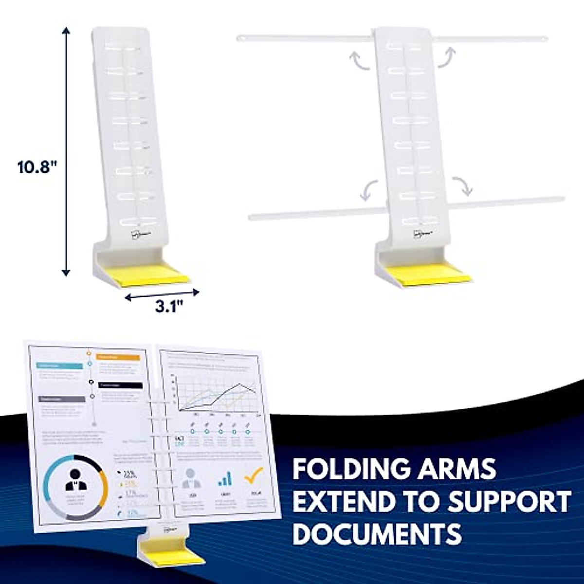 Note Tower Desktop Pro Document Holder - 2 Page Paper Holder, Easy Loading for Fast Typing, Displays Papers & Photos, Organizes Sticky Notes, Includes 50 Sheets 3"x3" Sticky Notes, White