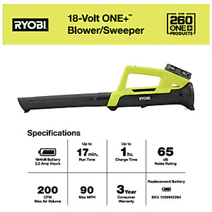 Lawn Care Bundle ONE+ 18V 90 MPH 200 CFM Cordless Battery Leaf Blower/Sweeper with 2.0 Ah Battery and Charger (Bulk Packaged)
