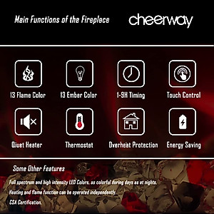 Cheerway 42 inch Electric Fireplace with Heater, Wall Mounted & Recessed Electric Fireplace Insert, Linear Wall Fireplace w/Thermostat, 13×13 Flame Color, Remote & Touch Control w/Timer, 750W/1500W