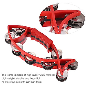 Tambourines Double Row Tambourines Fish Shaped Tambourine Hand Bell Handbell Handheld Percussion Rhythm Instrument for Party Children Adults(Red)