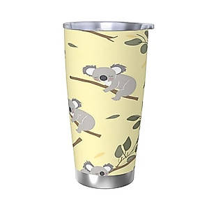 AYCZN Cartoon Koala Leaves 20 OZ Tumbler Stainless Steel Travel Coffee Mug, Cute Insulated Water Bottle with Lid and 2 StrawsLeakproof Thermal Cup