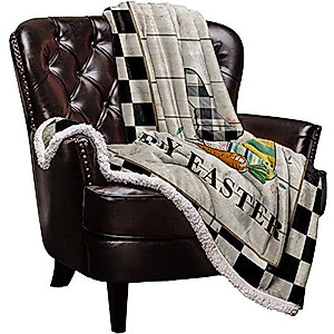 Easter Buffalo Bunny Throw Blanket for Couch,Leopard Egg Fuzzy Fluffy Super Soft Furry Plush,Black Check Farm Plank Comfy Thick Sherpa Throws and Blankets for Sofa Bed Decor