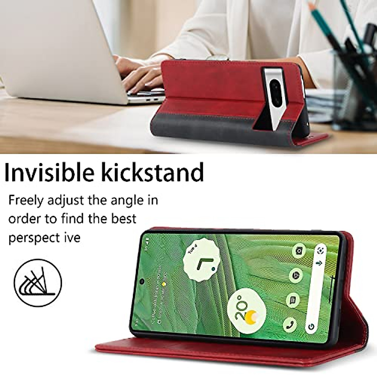 Ｈａｖａｙａ for Google Pixel 7 Case Wallet with Card Holder,for Pixel 7 Phone case for Women,for Google 7 flip Cover with Credit Card Slots - Red and Black