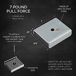 Master Magnetics Ceramic Latch Magnet Assemblies - Rectangular with Center Hole, Zinc Plated, 1" Length, 0.875" Width, 0..25" Height, 7 Pound Pull, Silver, Pack of 20, CA403CNX20