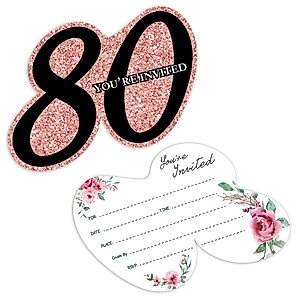 Cusrtyh 15 Sheets 80th Birthday Party Invitations card with with 15 Envelopes，80th Birthday Party ，80th Celebration，Birthday Party Invitations Cards For Adults，Shaped Fill-In Invitations