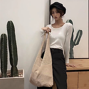 Women's Shoulder Handbags Y2K Fairy Grunge Crochet Tote Bag Aesthetic Hippie Shopping Bag Alt Purse Accessories (Coffee)
