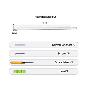 HBlife Acrylic Clear 2 Pack 72 Inch Floating Shelves, Picture Frames Display Rack Set of 2, Narrow Wall Mounted Picture Ledge Shelf for Living Room Bedroom Decor Books Photo Frames