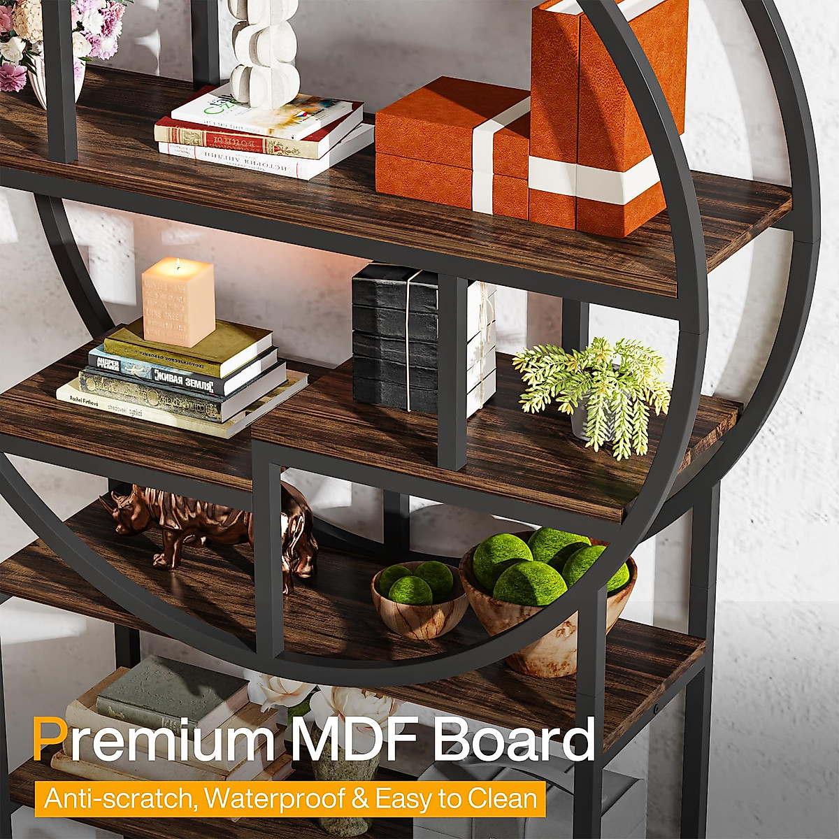 Tribesigns 8-Tier Bookshelf, 75 Inch Tall Industrial Freestanding Bookcase, Wood and Metal Display Shelves Storage Shelf for Living Room, Home Office, Bedroom (Rustic Brown)