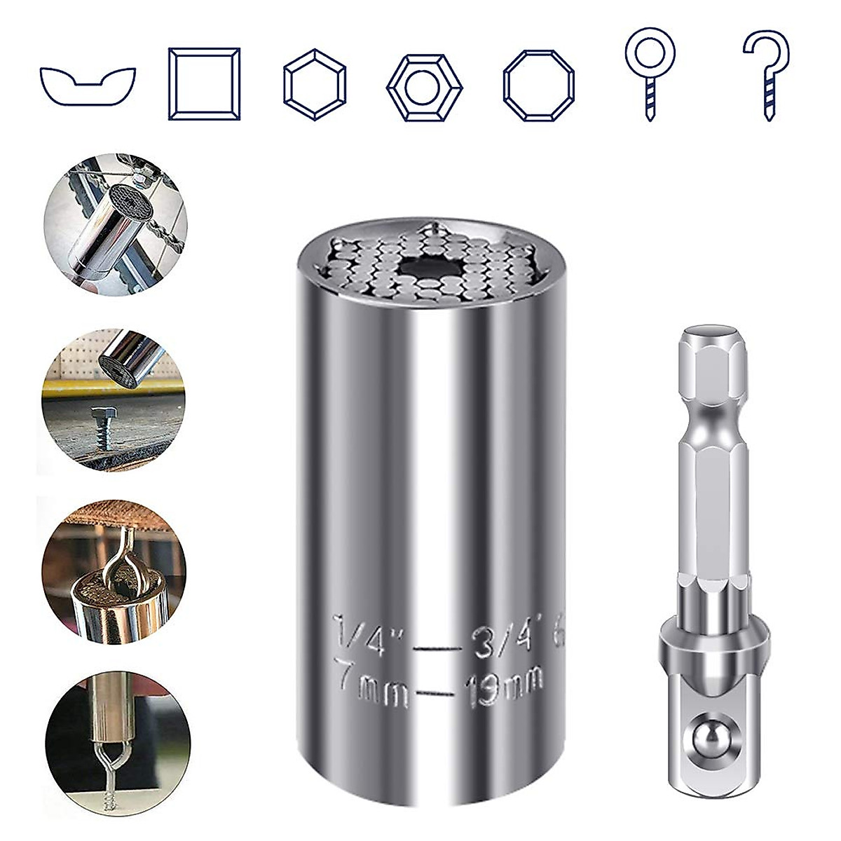 MIMIVIVA Super Universal Socket Tools Gifts for Men, Grip Socket Set Fits Standard 1/4'' - 3/4'', 7mm-19mm Universal Socket Wrench Tool Sets with Power Drill Adapter, Father's Day Gifts for Dad