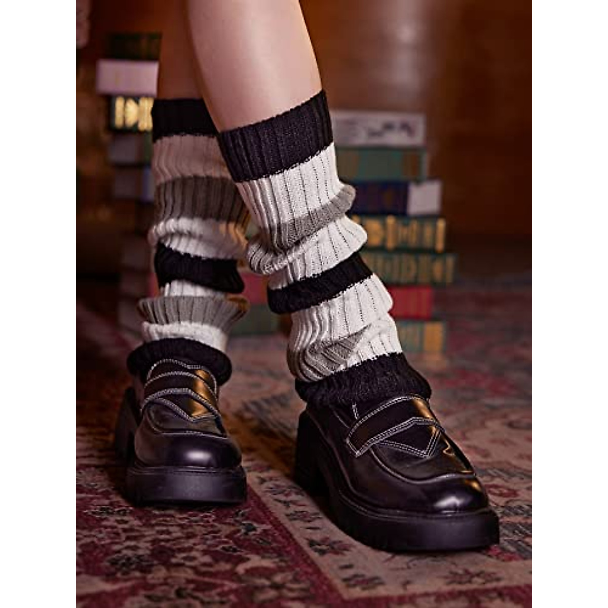 Verdusa Women's Color Block Ribbed Leg Warmers Knit Long Boot Socks Y2K Dance Socks Multicolor one-size