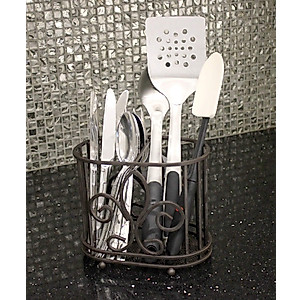 Dependable Metal Wire Cutlery and Utensil Storage Organizer Bin for Kitchen, Pantry, Table and Countertop - Utensil Caddy Holds Forks, Knives, Spoons, Spatulas - 2 Section - Bronze