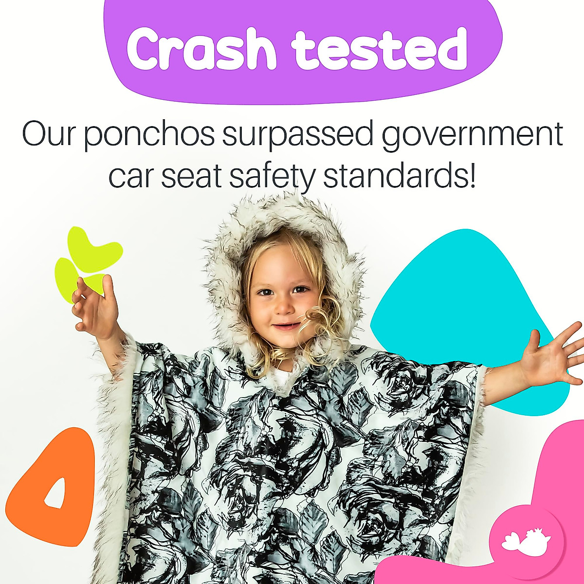 Birdy Boutique Car Seat Poncho for Kids – Safe to Use Over Seat Belts – Reversible Warm and Cozy Blanket – Easy on Easy Off and Doesn’t Impact Car Seat Performance – Floral Flur – One Size