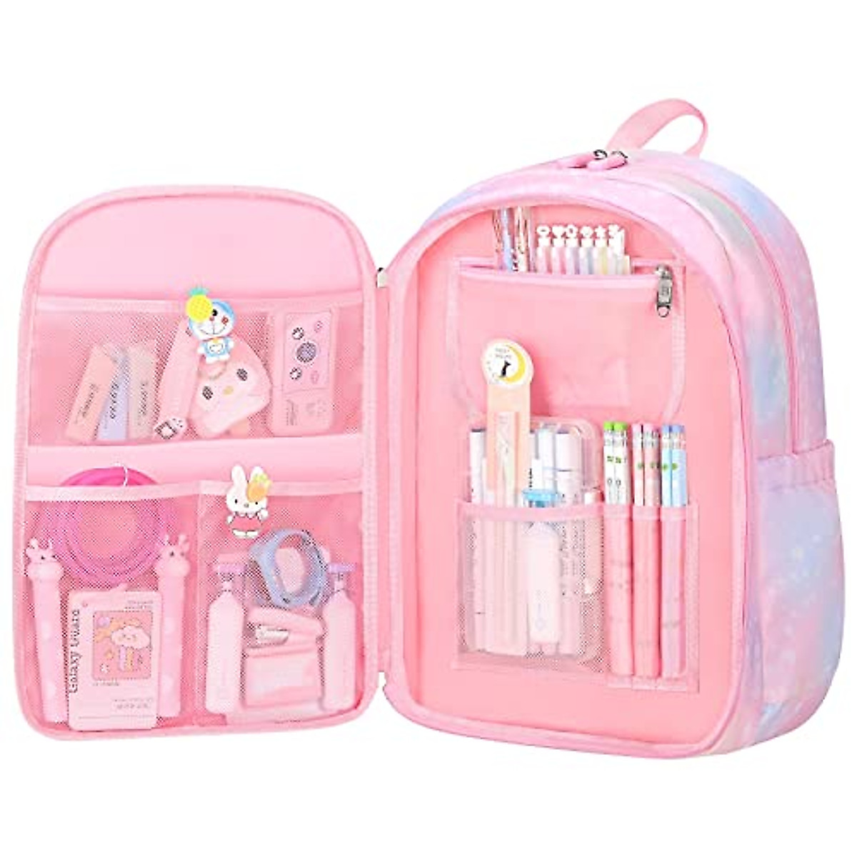 NXUEBDU Girls Backpack, Kids School Backpack with 15.6 Inch Laptop Compartments, Elementary Middle Bookbag for Travel Daypack (Pink)