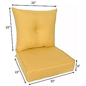 RULU 02172 Set of 2 Pieces (Seat 22inchx22inchx6inch + Back 23inchx23inchx7inch) Outdoor/Indoor Sunbrella Cushion, Daffodil