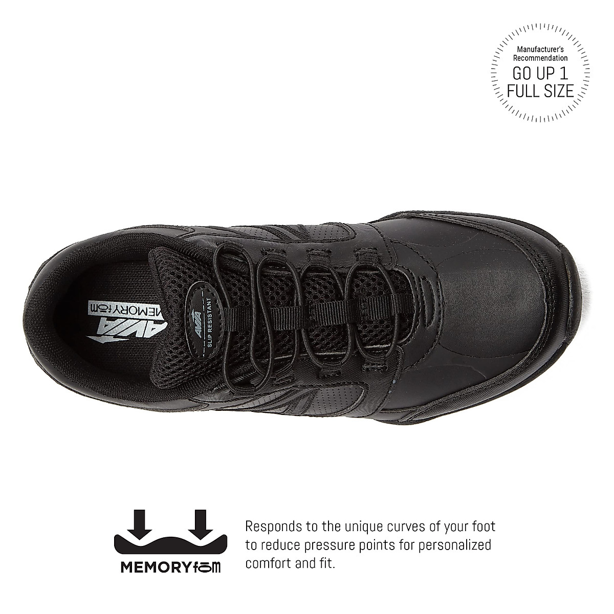 Avia Women's Avi-Focus Comfort Slip On Shoes for Work, Nursing, Restaurants, & Walking Food Service, Black/Metallic Iron Grey/Chrome Silver, 8