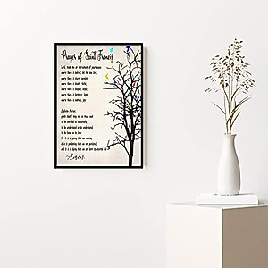 RCVTVPV Prayer Of Saint Francis Wall Art Religious Catholic Art Poster Hummingbird Print Canvas Wall Art For Home Office Framed Ready to Hang 8"x12"