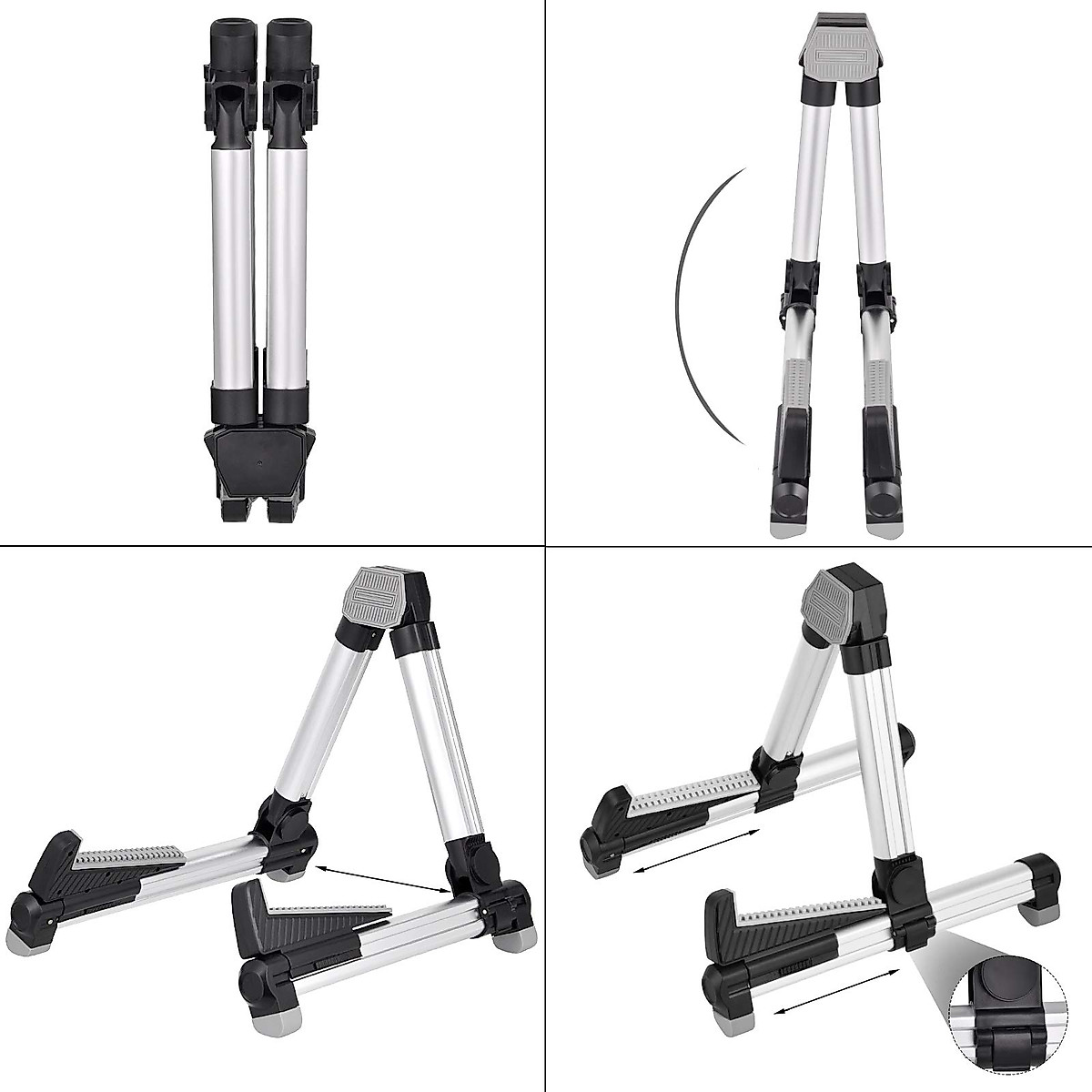 EASTROCK Folding Guitar Stand,Portable Tripod A Frame Aluminium Music Stand for Acoustic Electric Guitars, Bass, Violin, Ukulele, Banjo ( Silver)