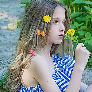 108 Pieces Self Hinge Hair Barrettes for Girls Plastic Hair Barrettes Baby Girl Barrettes 80s 90s Flower Bow Cartoon Design Hair Pins for Baby Girls Toddlers (Cute Style)