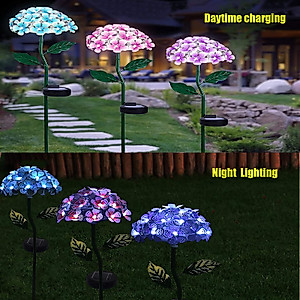 WONFAST Solar Hydrangea Lantern Garden Light, 26LED Solar Metal Artificial Hydrangea Flowers Landscape Lamp Ground Stake Lights for Outdoor Home Courtyard Wedding Party Christmas Decorations (Blue)