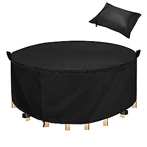 Harita Patio Furniture Covers Waterproof, 75" Dia x 28" H Outdoor Table Chair Set Covers Round, Resistant for Rain Snow Dust Anti-UV Windproof, Black