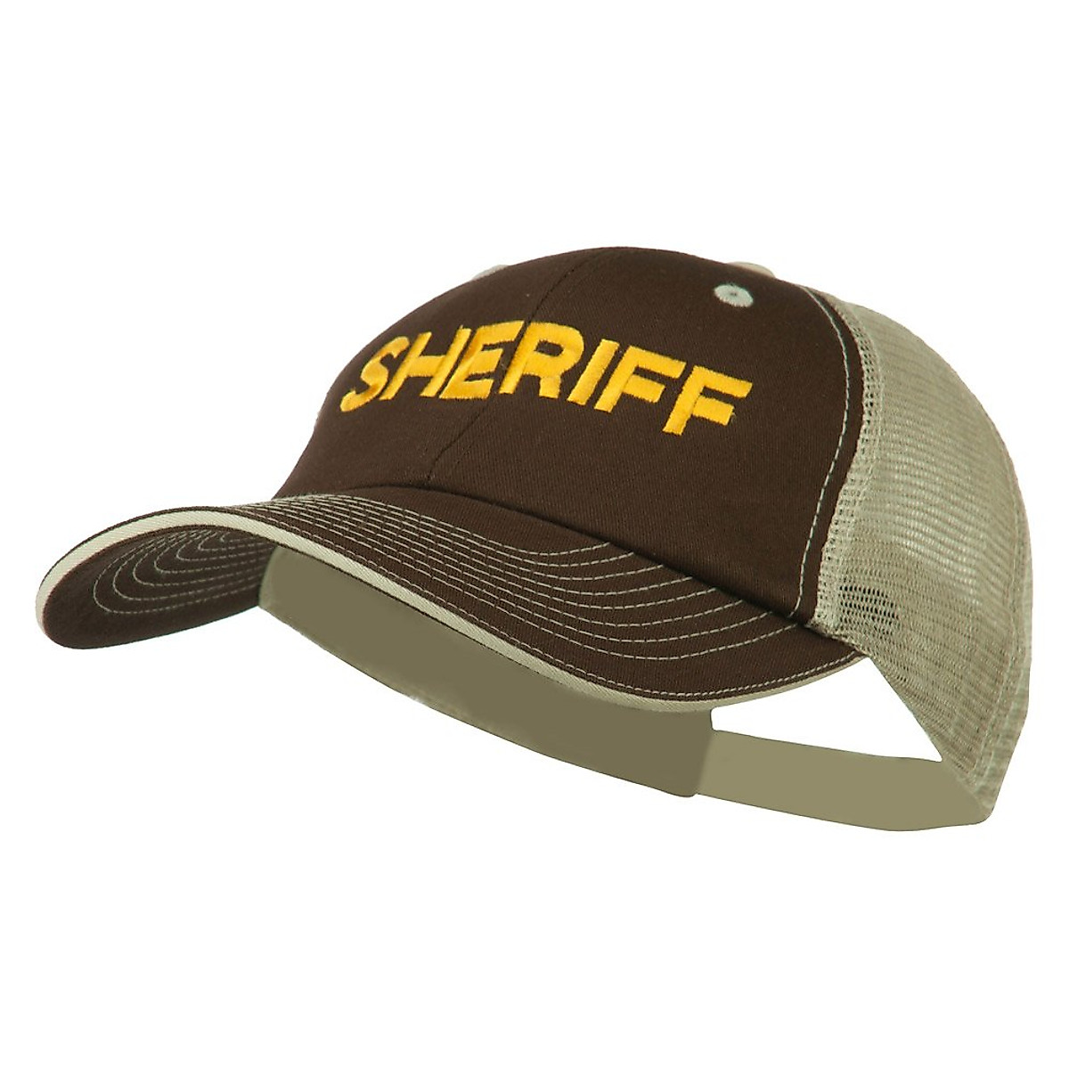 e4Hats.com Sheriff Embroidered Big Size Garment Washed Mesh Cap - Khaki Brown OSFM